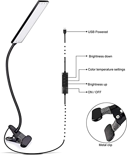 Vansuny Clip on Light LED Desk Lamp with Eye-Caring LED Light and Metal Clip, 11 Level Brightness 3 Color Modes, Power by USB Port 5W Flexible Gooseneck Reading Light for Home and Office (5W, Black)