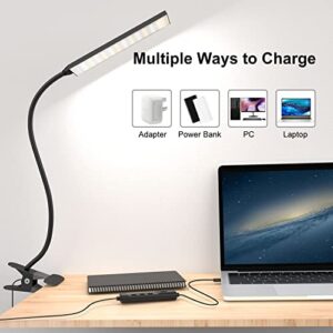 Vansuny Clip on Light LED Desk Lamp with Eye-Caring LED Light and Metal Clip, 11 Level Brightness 3 Color Modes, Power by USB Port 5W Flexible Gooseneck Reading Light for Home and Office (5W, Black)