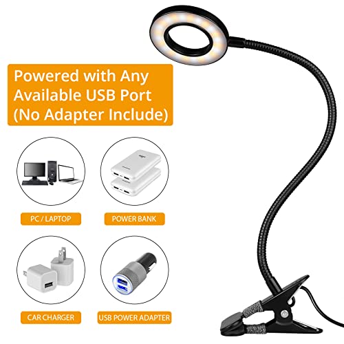 iVict Clip on Ring Light, USB Desk Lamp with 3 Color Modes, 10 Brightness Levels, Eye Protection LED Desk Light, 360° Flexible Gooseneck LED Desk Lamp for Desk Headboard and Video Conferencing