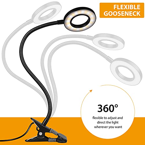 iVict Clip on Ring Light, USB Desk Lamp with 3 Color Modes, 10 Brightness Levels, Eye Protection LED Desk Light, 360° Flexible Gooseneck LED Desk Lamp for Desk Headboard and Video Conferencing