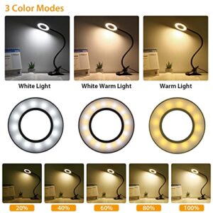 iVict Clip on Ring Light, USB Desk Lamp with 3 Color Modes, 10 Brightness Levels, Eye Protection LED Desk Light, 360° Flexible Gooseneck LED Desk Lamp for Desk Headboard and Video Conferencing