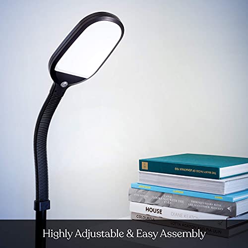 Brightech Litespan - Bright LED Floor Lamp for Crafts and Reading, Estheticians' Light for Lash Extensions, Adjustable Gooseneck Standing Lamp for Living Room, Bedroom and Office - Jet Black