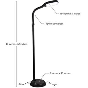 Brightech Litespan - Bright LED Floor Lamp for Crafts and Reading, Estheticians' Light for Lash Extensions, Adjustable Gooseneck Standing Lamp for Living Room, Bedroom and Office - Jet Black