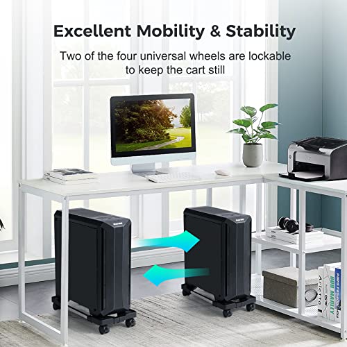 Computer Tower Stand,Hmseng Adjustable Mobile CPU Stand with 4 Rolling Caster Wheels, PC Tower Stand Fits Most PC Under Desk-Black