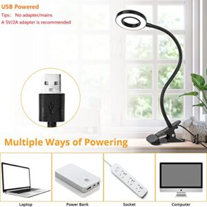 Woputne Desk Lamp Clip on Lamp, Clamp Lamp for Video Conference Lighting, Desk Light for Home Office, USB Reading Lamp Flexible Ring Light for Headboard, Computer Webcam, Zoom Meeting