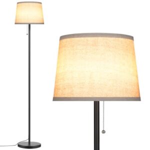 coucrek floor lamp for living room, modern standing lamps with linen shade, simple design pole lamps tall floor lamp for bedroom, living room, office, reading, black, e26 base, bulb not included