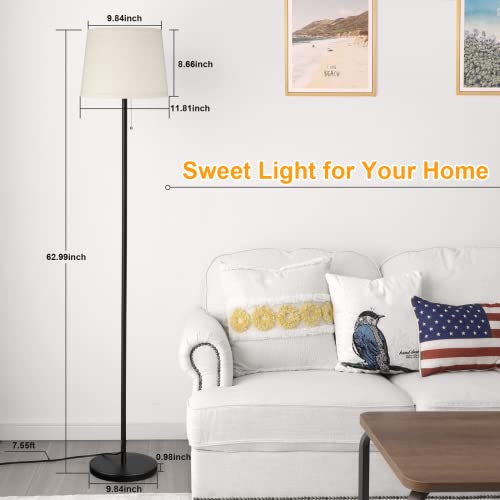 Coucrek Floor Lamp for Living Room, Modern Standing Lamps with Linen Shade, Simple Design Pole Lamps Tall Floor Lamp for Bedroom, Living Room, Office, Reading, Black, E26 Base, Bulb not Included