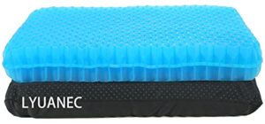 gel seat cushion 2.4 inch thick, double thicken layer, relief tailbone pressure, breathable honeycomb design gel cushion with washable non-slip cover for office chair, car seat, wheelchair (blue)