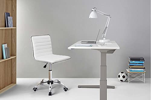 Furmax Mid Back Task Chair,Low Back Leather Swivel Office Chair,Computer Desk Chair Retro with Armless Ribbed (White)