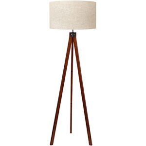 lepower wood tripod floor lamp, mid century standing lamp, modern design studying light for living room, bedroom, study room and office, flaxen lamp shade with e26 lamp base