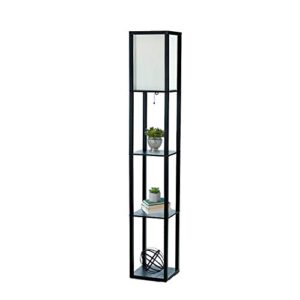 simple designs lf1014-blk etagere organizer storage shelf linen shade floor lamp, black