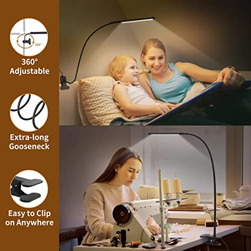 iZELL Desk Lamp, LED Desk Lamps for Home Office with Clamp [77 LEDs Light with 3 Color Modes & 10 Brightness Levels] Flexible Gooseneck LED Book Lights, Easy Clip on Reading Light for Headboard