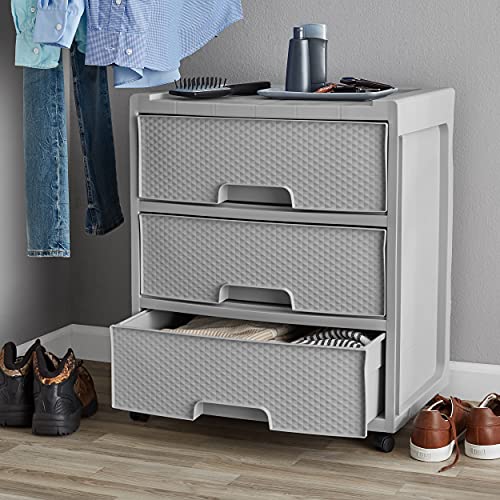 Starplast Rolling 3 Drawer Diamond Storage Cart, Soft Silver - Mobile Storage Solution for Office & Home