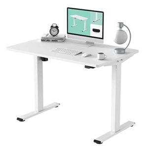 flexispot electric standing desk white whole piece 48 x 30 inch desktop adjustable height desk home office computer workstation sit stand up desk (white frame + 48inch white top, 2 packages)