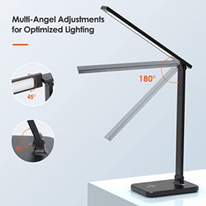 OIIAEE LED Desk Lamp, Eye-Caring Table Lamp with 3 Brightness Levels, Touch Control and Memory Function, Foldable Reading Lamp for Home Office Bedroom Study, 8W, 4000K, Black