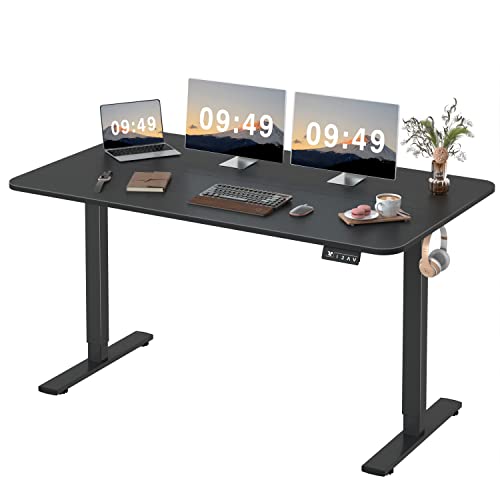 Furmax Electric Height Adjustable Standing Desk Large 55 inch Sit Stand up Desk Home Office Computer Desk Memory Preset with T-Shaped Metal Bracket, Black