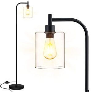 floor lamp, standing lamp with glass lampshade, 6w led bulb included, modern floor lamp with foot switch, industrial floor lamp, bright led floor lamp for living room and bedroom, office, simple style