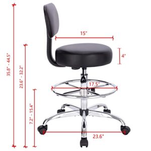 SUPERJARE Drafting Chair with Back, Adjustable Foot Rest Rolling Stool, Multi-Purpose Office Desk Chair, Thick Seat Cushion for Home Bar Kitchen Shop - Black