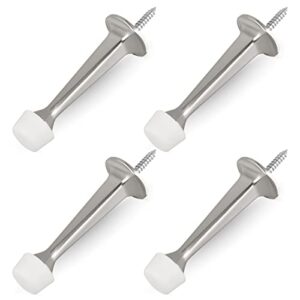 homotek 4 pack heavy duty solid rigid door stop with soft rubber tip, zinc die cast door stopper protect wall & door, satin nickel