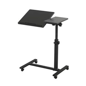 tigerdad overbed bedside desk mobile rolling laptop stand tilting overbed table with wheels height adjustable tray table for laptop bed sofa side table (black)