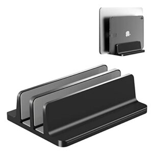 s skstyle vertical laptop stand holder, desktop aluminum macbook stand with adjustable dock size(2 slots), fits all macbook, surface, chromebook and gaming laptops (up to 17.3 inches), black