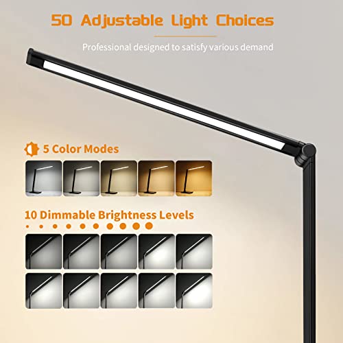 LED Desk Lamp with USB Charging Port,Eyes Caring Dimmable Office Lamp,Reading Desk Light Touch Control with 5 Modes 10 Lightings,30/60 Mins Timer Table Lamp,Desk Lamps for Home Office Dorm