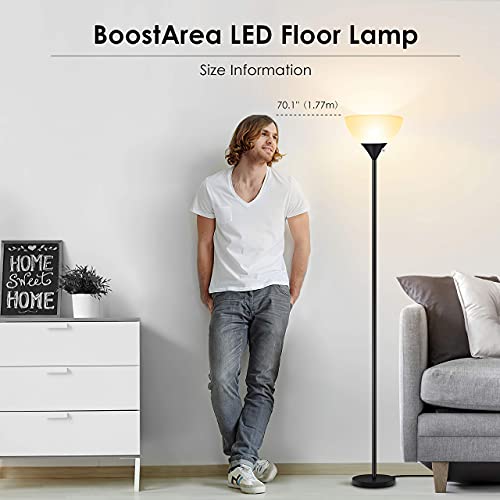 BoostArea Floor Lamp, Standing Lamp, 9W LED Floor Lamp, Energy Saving, 50,000hrs Long Lifespan, 3000K Warm White, Eye-Caring, Torchiere Floor Lamps for Bedroom, Living Room, Office, Reading, Black