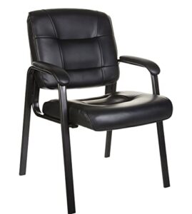 amazon basics classic faux leather office desk guest chair with metal frame – black