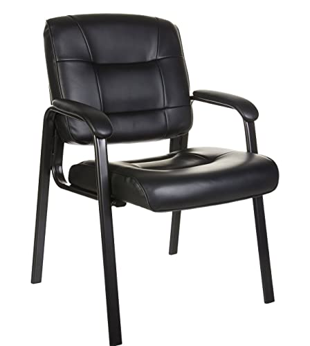 Amazon Basics Classic Faux Leather Office Desk Guest Chair with Metal Frame - Black