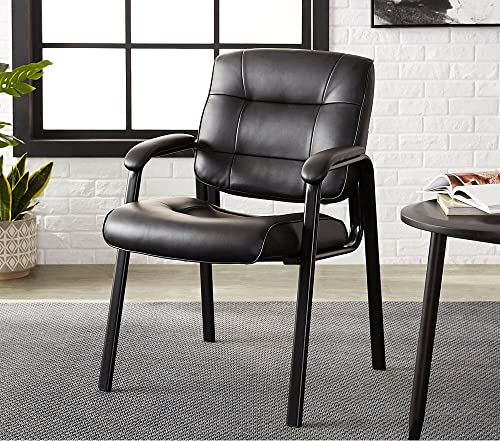 Amazon Basics Classic Faux Leather Office Desk Guest Chair with Metal Frame - Black