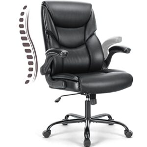 executive office chair – ergonomic adjustable computer desk chairs with high back flip-up armrests, swivel task chair with lumbar support, bonded leather