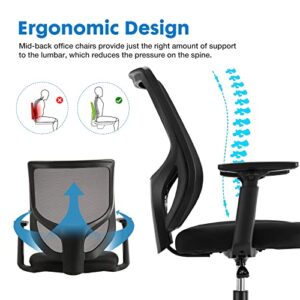 JHK Drafting Tall Home Office Standing Desk Adjustable Foot Ring and Armrest, Mid Back Mesh Computer Executive Task Chair with Ergonomic Lumbar Support for Adult, Black