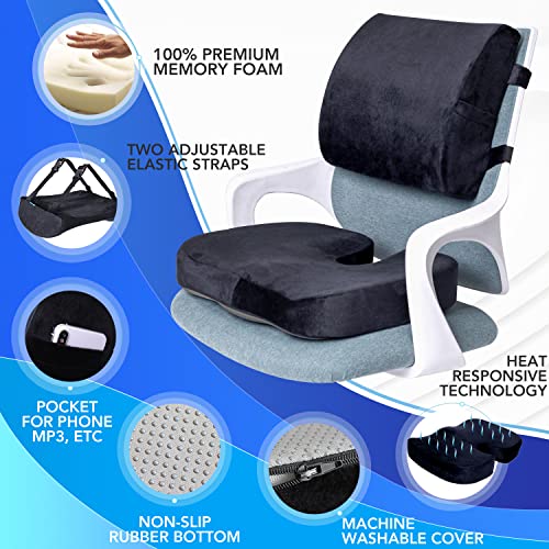 Qutool Orthopedic Seat Cushion and Lumbar Support Pillow for Office Chair Memory Foam Car Seat Cushion with Washable Cover Ergonomic Desk Chair Cushion for Tailbone, Lower Back Pain, Sciatica Relief