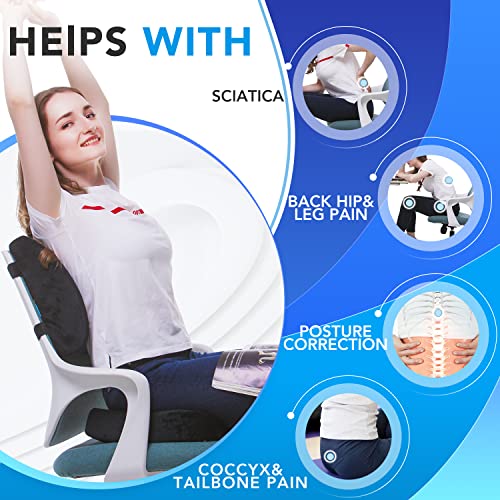 Qutool Orthopedic Seat Cushion and Lumbar Support Pillow for Office Chair Memory Foam Car Seat Cushion with Washable Cover Ergonomic Desk Chair Cushion for Tailbone, Lower Back Pain, Sciatica Relief