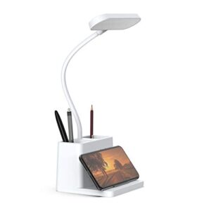 led small desk lamp, axx desk lamps for home office, white desk light for kids, desktop/computer study lamps for bedrooms, rechargeable, battery operated, pen holder, adjustable gooseneck reading lamp