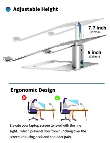 SOUNDANCE Adjustable Laptop Stand for Desk, Computer Stand, Ergonomic Laptop Riser Holder Compatible with 10 to 17.3 Inches Notebook PC Computer, Aluminum Silver