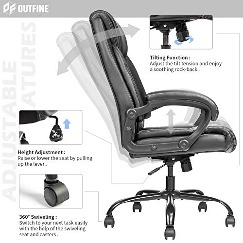 OUTFINE Office Chair Executive Office Chair Desk Chair Computer Chair with Ergonomic Support Tilting Function Upholstered in Leather