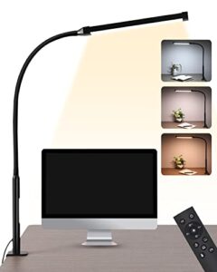 libora led desk lamp with clamp, smart dimmable clip light for home office, 3 modes 6 brightness, long flexible gooseneck, eye-caring, architect task lamp with remote & touch control, black