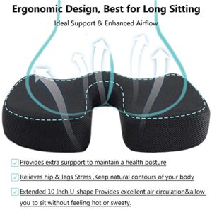 Upgraded Seat Cushion Pillow for Tailbone Pain Relief -Longer U-Cutout,Memory Foam Coccyx Seat Cushion for Office Chair,Car Seat Cushion,Computer Desk Sciatica & Back Pain Relief Pad