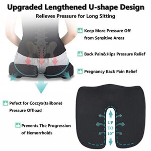 Upgraded Seat Cushion Pillow for Tailbone Pain Relief -Longer U-Cutout,Memory Foam Coccyx Seat Cushion for Office Chair,Car Seat Cushion,Computer Desk Sciatica & Back Pain Relief Pad