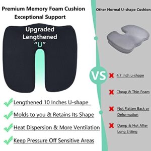 Upgraded Seat Cushion Pillow for Tailbone Pain Relief -Longer U-Cutout,Memory Foam Coccyx Seat Cushion for Office Chair,Car Seat Cushion,Computer Desk Sciatica & Back Pain Relief Pad