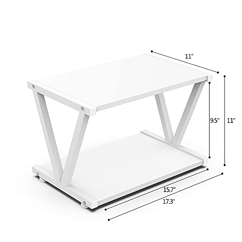 VEDECASA Retro Desktop Printer Stand 2 Double Tiers Wood Printer Shelf Modern White Wood Storage Book Shelf Organizor for Home Office Stylish Sturdy V Shaped (White)