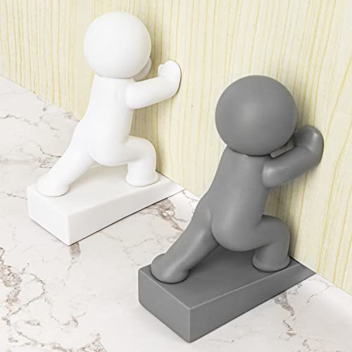 Cute Door Stopper, 2 Pack Buddy Door Stop, Flexible and Effective to Keep Your Door Open (White and Gray)