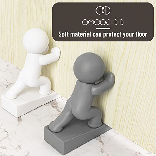 Cute Door Stopper, 2 Pack Buddy Door Stop, Flexible and Effective to Keep Your Door Open (White and Gray)