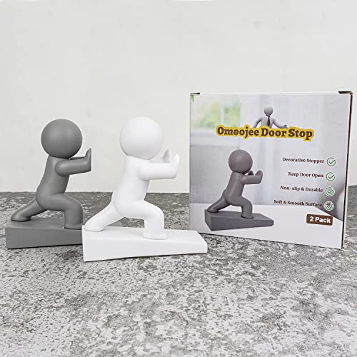 Cute Door Stopper, 2 Pack Buddy Door Stop, Flexible and Effective to Keep Your Door Open (White and Gray)