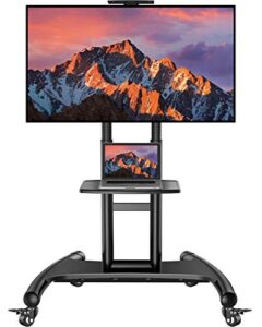 rolling/mobile tv cart with wheels for 32-75 inch lcd led 4k flat screen tvs – tv floor stand with shelf holds up to 100 lbs, height adjustable trolley max vesa 600x400mm- pstvmc05