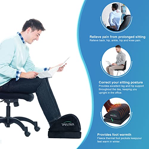 Foot Rest for Under Desk at Work, Foot Rest with Warm Plush Feet Pocket, Ergonomic Adjustable Memory Foam Footrest for Office Chair, Foot Stool for Office & Airplane Travel - Back & Leg Pain Relief