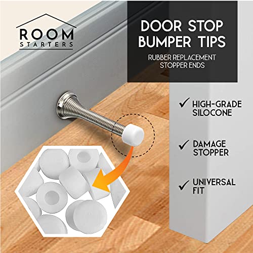 Door Stop Bumper Tips - 20 Pack White Silicone Rubber Replacement Stopper Ends with Universal Fit by ROOM STARTERS