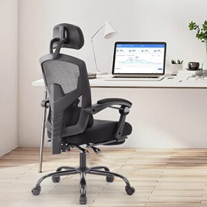 Ergonomic Office Chair, High Back Office Chair with Lumbar Pillow and Retractable Footrest, Mesh Office Chair with Padded Armrests and Adjustable Headrest, Swivel Rolling Chair, Height Adjustable