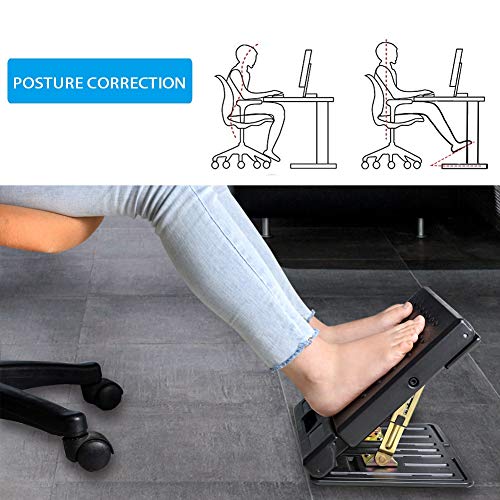 Leermart Adjustable Footrest with Removable Soft Foot Rest Pad Max-Load 120Lbs with Massaging Beads for Car,Under Desk, Home, Train,4-Level Height Adjustment Black